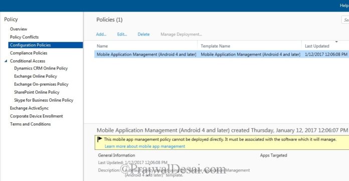 Configure Intune Mobile Application Management Policy