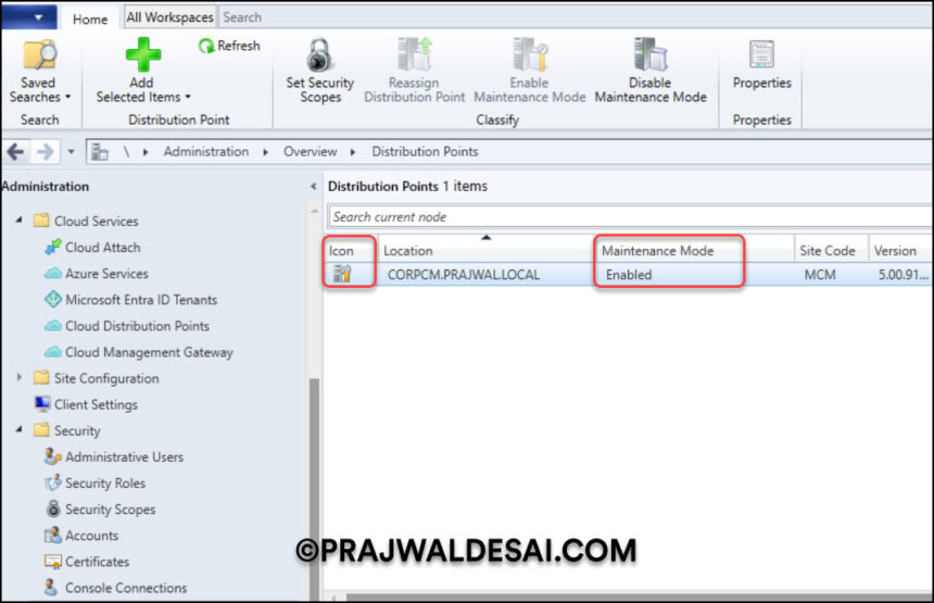 Enable Maintenance Mode for Distribution Point in SCCM