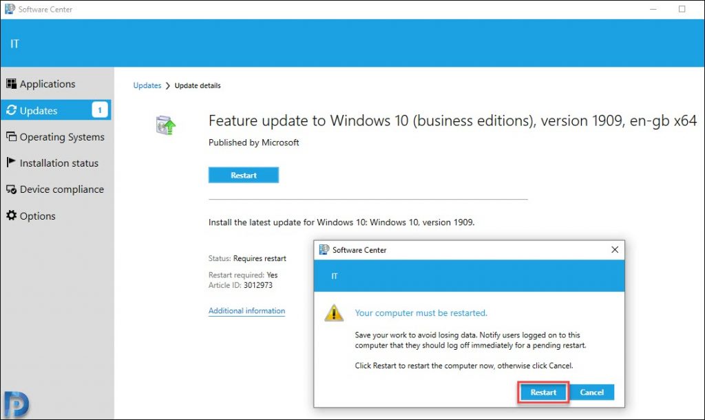 Update Windows 10 1809 to Windows 10 1909 using SCCM