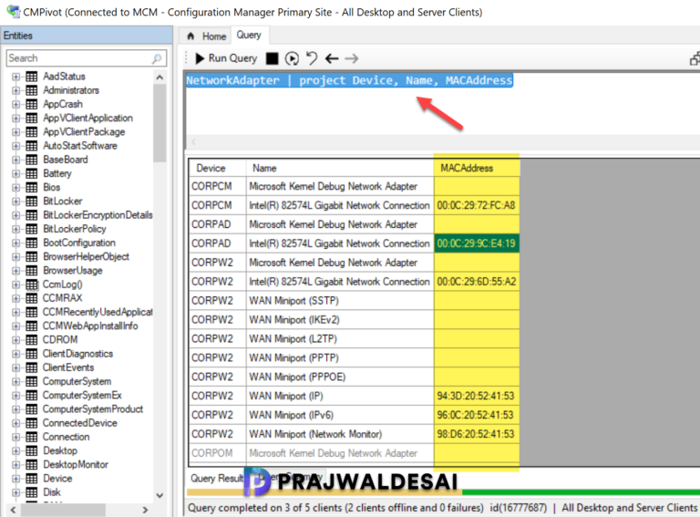 SCCM MAC Address Query | Find Device Name with MAC Address » Prajwal Desai
