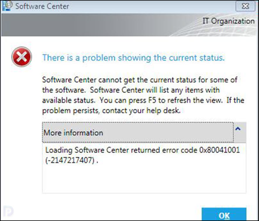 Fix SCCM Software Center Error 0x80041001 Fix SCCM Software Center Error 0x80041001