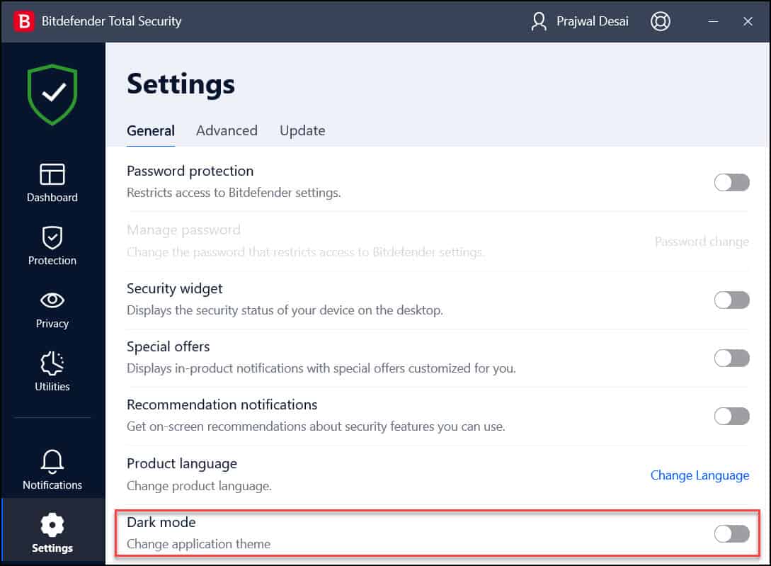 How to Enable Dark Mode for Bitdefender Total Security » Prajwal Desai