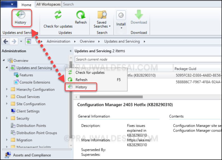 How to Check History of Updates installed for SCCM