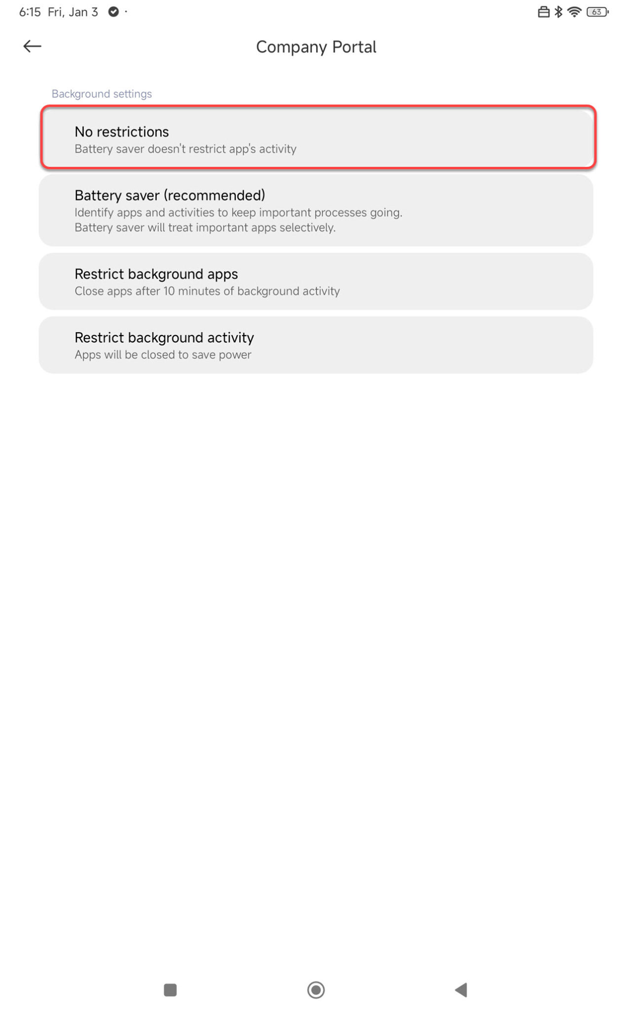 Turn off battery optimization in the Company Portal app » Prajwal Desai