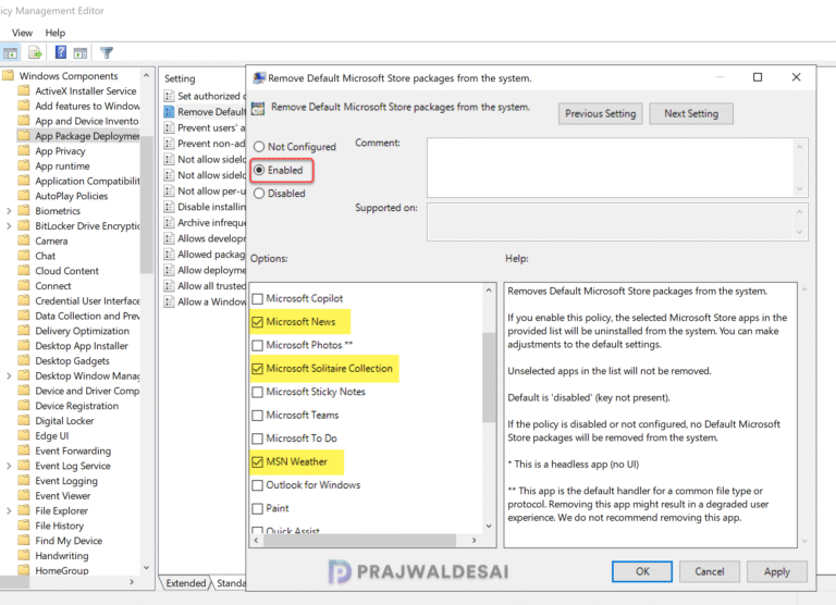 Remove Default Microsoft Store Packages using Group Policy » Prajwal Desai