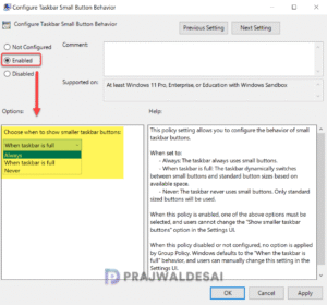Configure Taskbar Small Button Behavior using Group Policy (GPO)