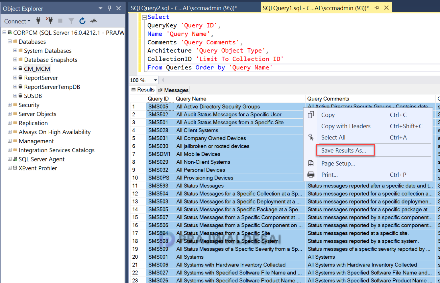 Retrieve All Queries in SCCM using SQL Query » Prajwal Desai